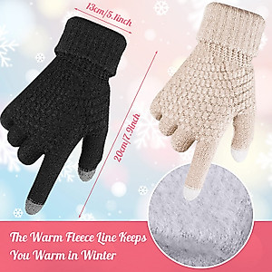 4 Pieces Women Winter Hat and Touchscreen Gloves Set Warm Knitted Women Beanie Hat Fleece Lined Slouchy Beanie with Winter Gloves Mittens for Women Girls (Black, Beige)