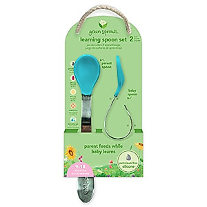 green sprouts Learning Spoon Set | Parent feeds while baby learns | Includes self-feeding spoon for baby to learn & feeding spoon for adult, 2 Piece Set