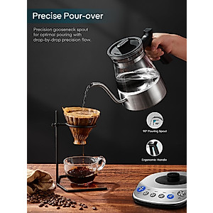 Aiheal Electric Gooseneck Kettle, Glass Electric Tea Kettle with 4 Temperature Control Presets and Keep Warm Function, Pour Over Kettle for Coffee and Tea, Hot Water Boiler, Quick Heating, 1200W/0.8L