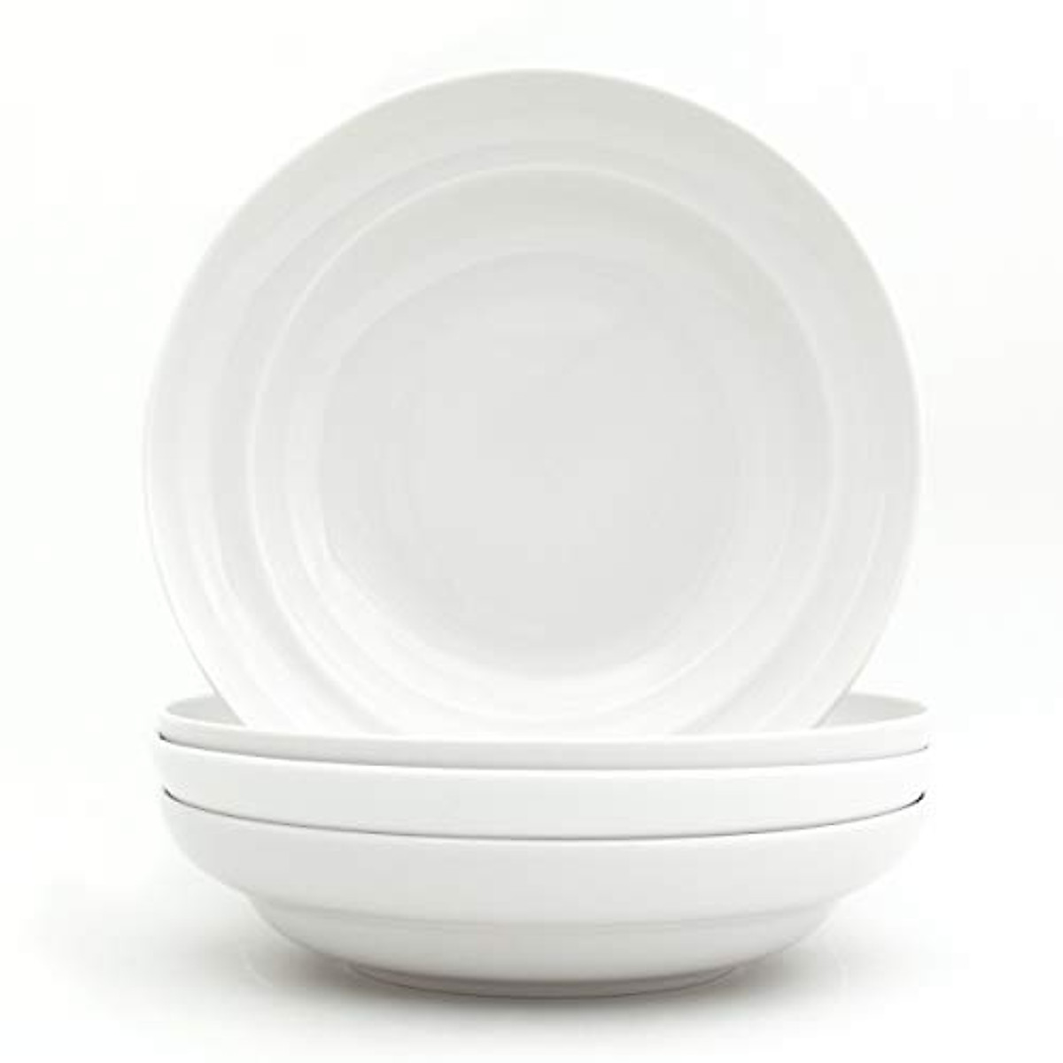 Euro Ceramica White Essential Porcelain Collection, Pasta Bowls Set of 4, Inverted Rim Design, Classic
