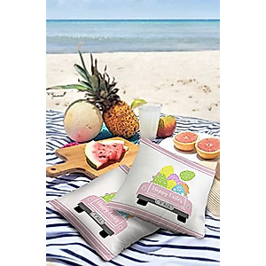 Outdoor Pillow Covers 24x24inch Spring Happy Easter Colorful Eggs Truck Waterproof Decorative Patio Garden Cushion Cover Pink Stripes Throw Pillow Case Set of 2 for Sofa Furniture Decoration