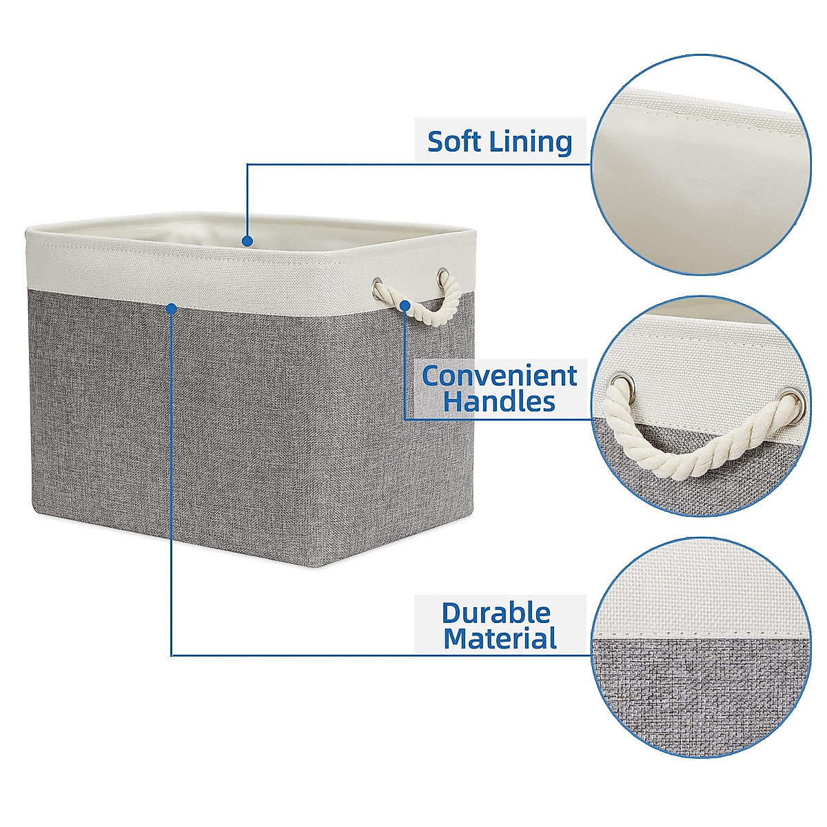 Temary Baskets for Organizing, 2 Pack Storage Baskets Large Fabric Baskets with Handles, Decorative Baskets for Gifts Empty for Home (White&Grey,16Lx12Wx12H Inches)