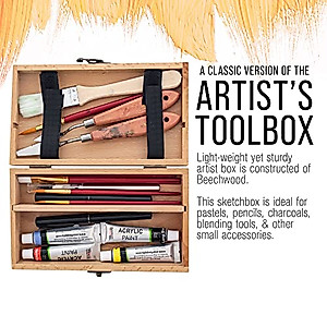 US Art Supply Small Beechwood Artist Tool and Brush Storage Box with Locking Clasp