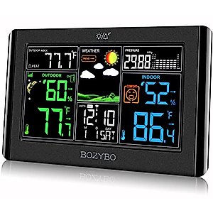BOZYBO Weather Station Wireless Indoor Outdoor Thermometer: Digital Weather Thermometer with Atomic Clock Temperature Humidity Monitor with Calendar Adjustable Backlight and Calendar