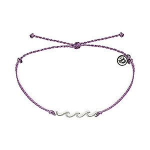 Pura Vida Delicate Wave Bracelet w/Silver-Plated Brass Casting - Adjustable Braided Band, Waterproof - Purple