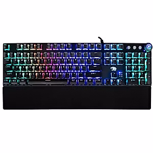 iBUYPOWER MEK 3 LT Mechanical Gaming Keyboard with Clicky Blue Switches, Aluminum Top Surface, Full Sized Keyboard, 104 Keys Low-Profile, Double Injection Keycaps, Braided USB