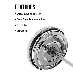 Compost Thermometer Stainless Steel Dial - Ideal Composting Soil Thermometer with 50MM Diameter C and F Dial and 295MM Compost Temperature Gauge Probe