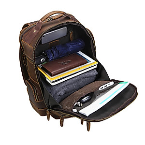 LANNSYNE Men's Vintage Full Grain Leather 15.6 Inch Laptop Backpack Camping Travel 24L Rucksack