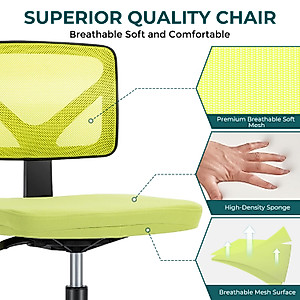 DUMOS Armless Desk Wheels Cute Home Office Chairs, Ergonomic Adjustable Swivel Rolling Task, Comfy Mesh Mid Back Computer Work Vanity Chair for Small Spaces, Green