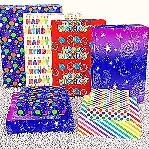 THMORT Birthday Wrapping Paper Roll with a Cutter Kit for Boys&Girls,Adults,Kids, Double Sided Gradient Mini Rolls 17 Inch X 120 Inch Galaxy Wrapping Paper Gift Wrap Roll Colorful Happy Birthday Lettering.