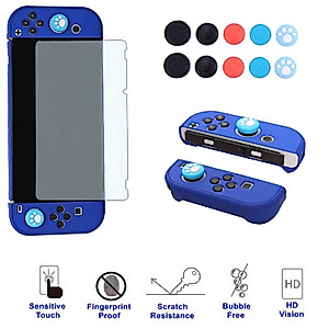 COMCOOL Dockable Case for Nintendo Switch Oled - [9 FT Military Grade Drop Protection] [with Tempered Glass Screen Protector and Thumb Grips] Cute Protective Cover for Nintendo Switch Oled - Blue