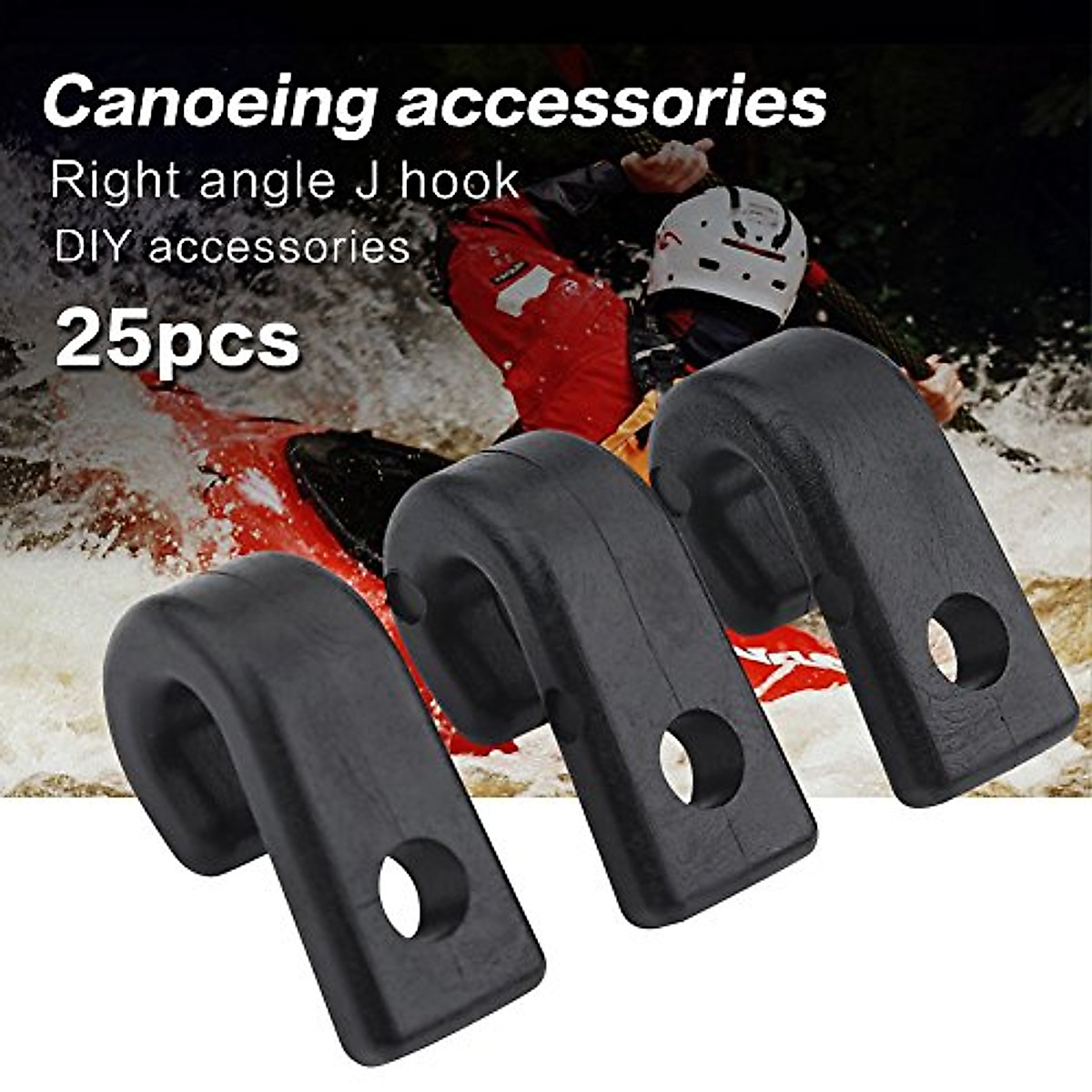 Dilwe 25pcs Kayak Lashing Hooks, J Shape Black Nylon Lashing Hooks for Kayak Bungee Cord Canoes Boats