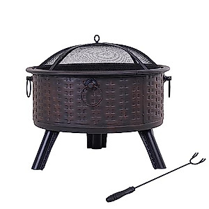 Wonder Comfort Fire Pit Set, Wood Burning FirePit with Screen, Cover and Log Poker for Outdoor and Patio, 26 inch Round Fire-Pit