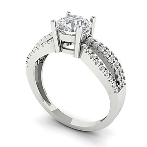1.27 Ct Brilliant Round Cut Clear Simulated Diamond 14K White Gold Solitaire with Accents Engagement Anniversary Ring Size 10