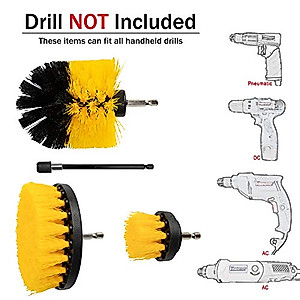 [4 Pack Set] Auto Detailing Drill Brush Set , Wheel Cleaner Brush , Car Cleaner Wash Brush Supplies Kit Fit Tire , Car Mats , Floor Mat , Bathroom and Auto Power Scrubber Brush Cleaning Sets
