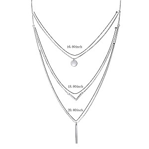 DAOCHONG S925 Sterling Silver Triple Layer Pendant Choker Necklace for Women 16"+2" (A)