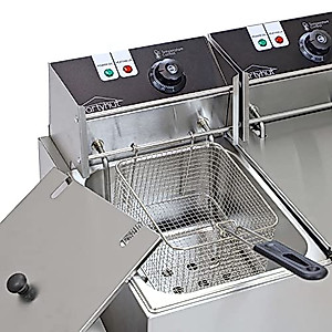 PartyHut 12 Liter/12.6 Quart Dual-tank Commercial Deep Fryer Machine, Double Basins Large Capacity Stainless Steel Countertop Fryer, 110v Double Two Tank Design for Small Business and Events