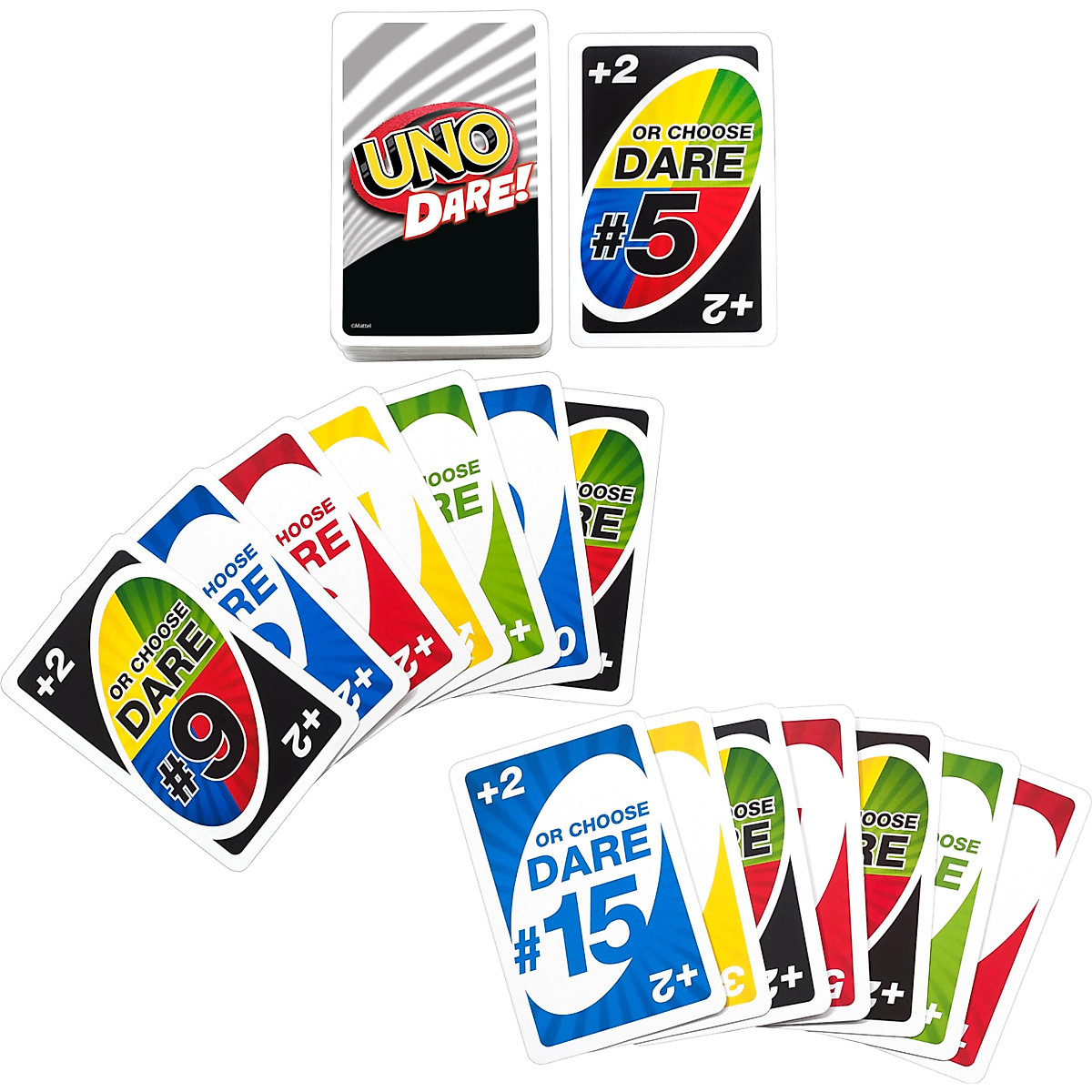 Mattel Games UNO Dare Card Game for Family Night Featuring Challenging and Silly Dares from 3 Different Categories