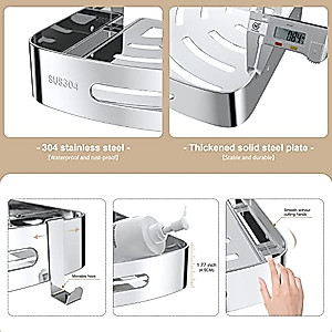 Misounda Bathroom Shower Shelves 2 Pack Stainless Steel Shower Corner Shelf No Drilling Wall Mounted Shower Caddy Corner Shelf with 4 Hooks for Bathroom Kitchen