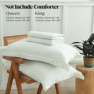 CozyDH 100% Linen Duvet Cover Set King Size, 3 Pieces Belgian Flax Breathable Bedding Set, 1 Linen Comforter Cover + 2 Pillowshams with Zipper Closure 8 Ties (King, Linen)