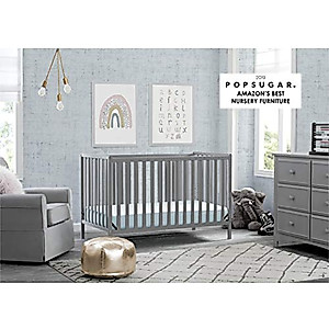 Delta Children Heartland 4-in-1 Convertible Crib, Grey with Twinkle Stars Crib & Toddler Mattress