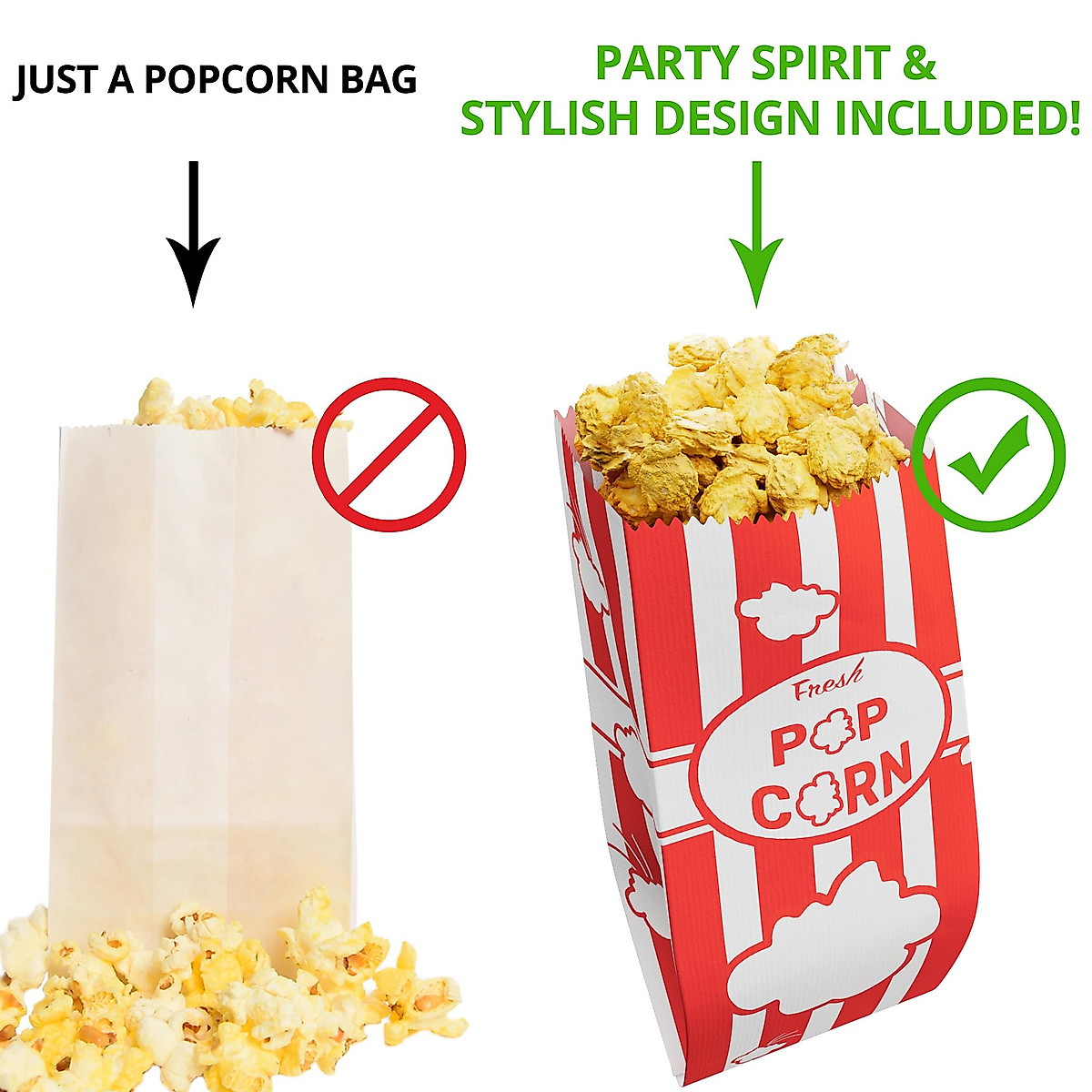 CUSINIUM Christmas Red Popcorn Bags for Party (75-Pack, 1oz) - Carnival Theme - Customizable