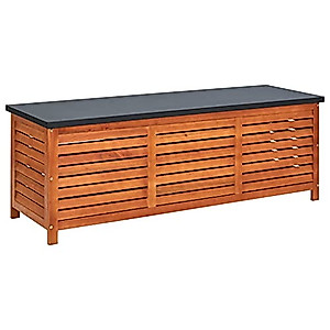 loibinfen Patio Storage Box 59.1"x19.7"x21.7" Solid Eucalyptus Wood Patio Garden Outdoor Storage Container for Toys, Furniture Deck box (Weight:63.05 lbs)