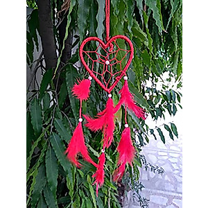 Fikimos Dream Catchers Wall Decor, Handmade Feather Bedroom Home Car Decor Nursery Room Hanging Decoration (3" Red Heart)