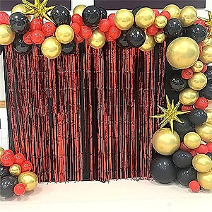 Casino Theme Balloon Arch Kit, 104 Pcs Red Black and Gold Metallic Latex Balloon Garland Kit with Dice Crown Explosion Star for Women Men Casino Night Las Vegas Birthday Graduation Party Decorations