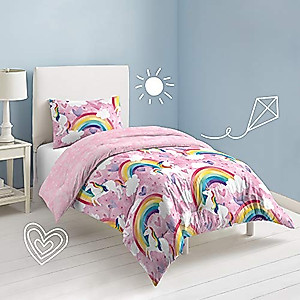 dream FACTORY Unicorn Rainbow Comforter Set, Pink, Twin