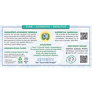 Auromere Ayurvedic Herbal Toothpaste, Cardamom Fennel, Foam Free - Vegan, Natural, Non GMO, SLS Free, Fluoride Free, Gluten Free, with Neem & Peelu (4.16 oz) (1 Pack)