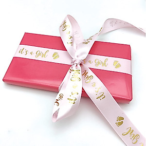 Pink and Gold Ribbon - It's a Girl for Baby Shower - Decoration for Your Baby Shower (Pink and Gold)