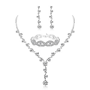 Udalyn Rhinestone Bridesmaid Jewelry Sets for Women Necklace and Earring set for Wedding with Crystal Bracelet