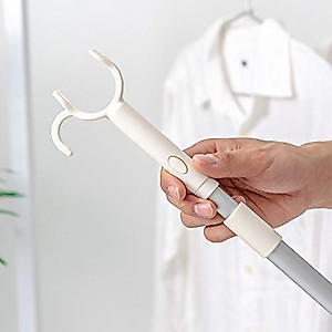 Long Reach Stick with Hook Christmas Light Pole Telescoping Long Reach Closet Pole 45.67" Adjustable Long Reach Stick Clothes Poles Extending Closet Hook Pole(Off white)