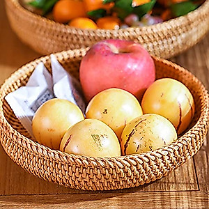 WSZJJ Handmade Living Room Snack Fruit Bowl Vegetable Basket Wicker Picnic Plate Food Bread Basket (Size : 26cm)