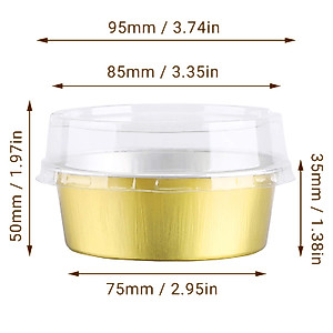 EUSOAR Baking Cups Foil, 5oz 50pcs Reusable Cupcake Cups with Lids, 150ml Pie Ramekins, Desserts Flans, Creme Brulee Cups, Custard Cake Pudding Cups, Catering Party Favor-Gold