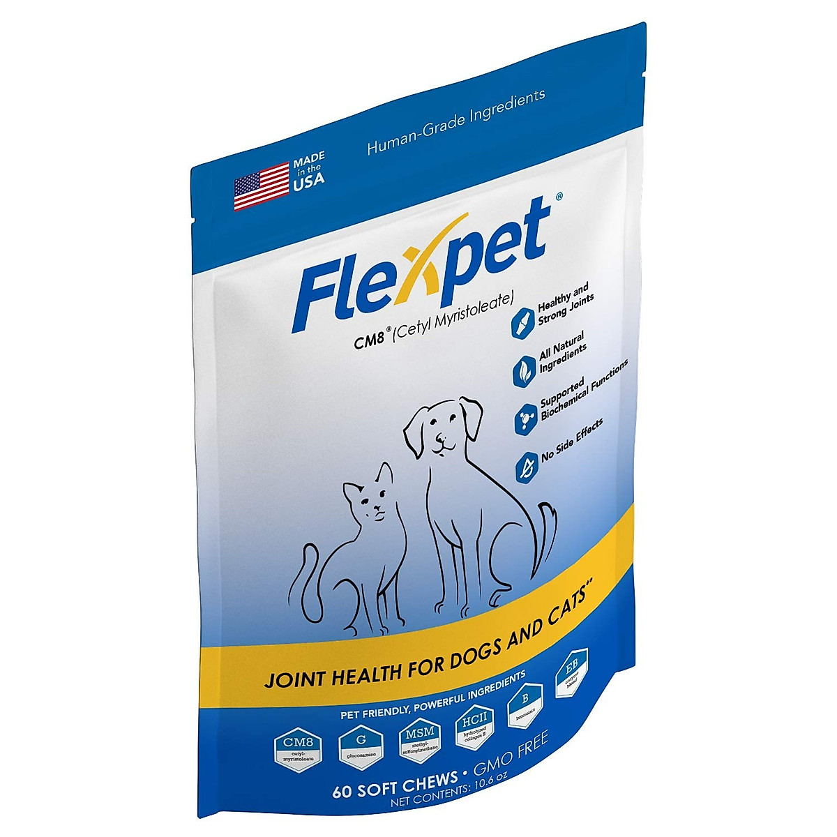 Flexpet Maximum Strength Soft Chews – All-Natural Pain Reliever for Dogs with Glucosamine and Cetyl Myristoleate (CM8), Hip and Joint Supplement, Anti-Inflammatory: Single Pouch - 60 Soft Chews