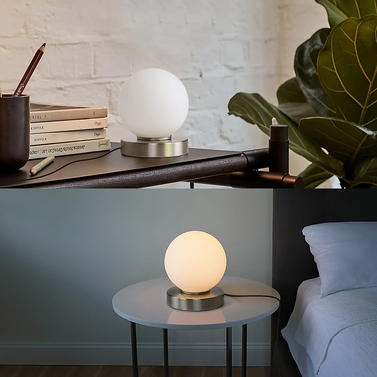 Small Table Lamp, LED Table Lamp with Eye-Caring Glass Lampshade Desk Lamp Dimmable 3 Color Changing, 10 Brightness Levels Reading Table Lamp Warm & White Nightstand Lamp with Memory Function