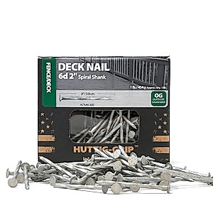 Huttig-Grip Fence Deck Nails 2 inches 6d for Wood Fencing HGN6OGSTDK1 Spiral Shank Outdoor Galvanized Finish, 1 lb Pack of 138 Nails
