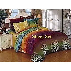 Swanson Beddings Rainbow Tree 100% Polyester Sheet Set : Fitted Sheet, Flat Sheet and Two Matching Pillowcases (Queen)