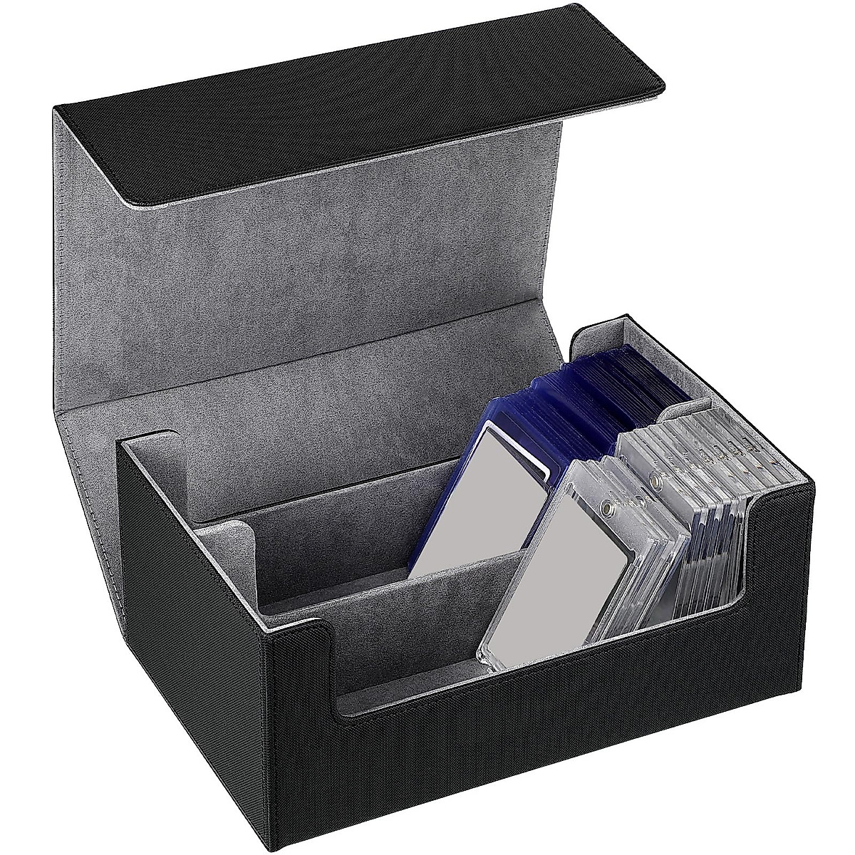 Yexiya Deck Card Storage for 72 Magnetic Card, 2 Rows Deck Trading Cards Box Holding Compatible with TCG Loader MTG Storage Boxes for Play Cards(Outer Black, Inner Gray)