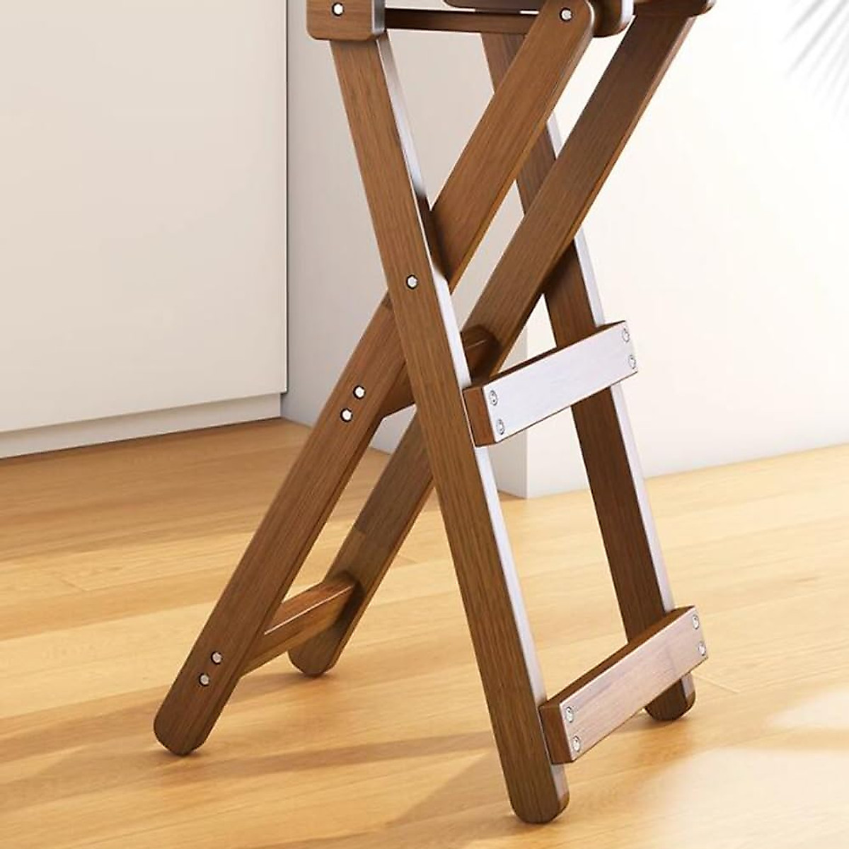 29 inch Breakfast Folding Bar Stool, Bamboo Kitchen Stool with Backrest & Footrest, Portable High Chair for Home Garden Indoor Outdoor, 74cm Seat Height(Brown)