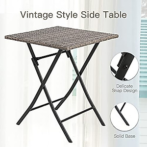 NURTUDIS 3pcs Folding Patio Bistro Set,Outdoor Rattan Bistro Table and Chairs,Wicker Outdoor Chair Furniture Set with 1 Table & 2 Chairs,No Assembly for Garden,Porch,Balcony,Courtyard,Lawn (Grey)