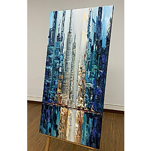 Yotree Paintings，24X48 Inch Wall Art Oil Painting City View Contemporary Artwork Hang Wall Decoration,Urban Streetscape Abstract Decoration