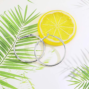 Rugewelry 925 Sterling Silver Hoop Earrings,18K White Gold Plated Polished Rounded Hoop Earrings For Women