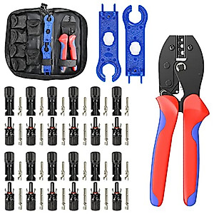 Houseables Solar Crimping Tool, 4mm Wire Connectors for Solar Panels, 51 PCS, for 2.5-6.0mm², 26-10 AWG, Wire Tools, Crimp Kit, Crimper, Cabling, Panel, Spanner Pair, 12 Pairs Connector, Carrier
