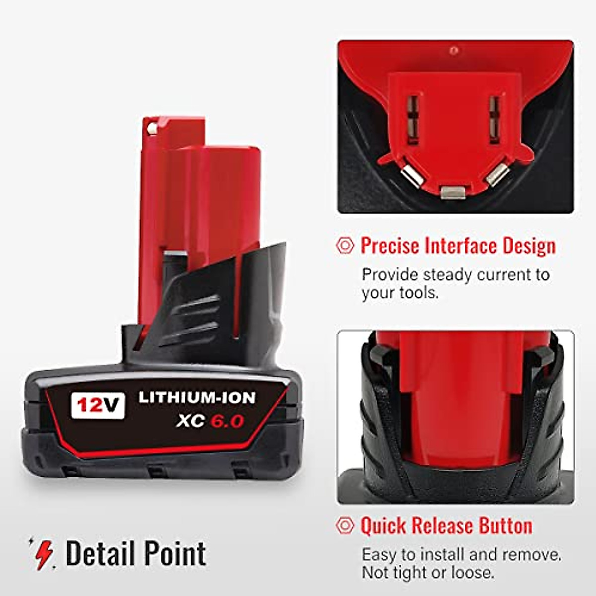 THISS 2Pack 12V 6.0AH 48-11-2411 Replacement Lithium-ion Battery for Milwaukee M 12 Battery XC 48-11-2440 48-11-2402 for Milwaukee 12v Battery