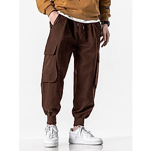Men's Joggers Pants Casual Baggy Cotton Drawstring Tapered Sweatpants Cargo Hippie Loose Fit Trousers with Multi-Pocket