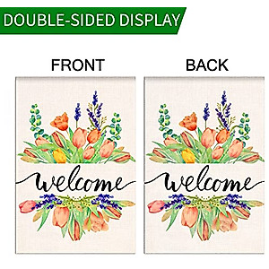 Pinknoke Spring Garden Flag 12x18 Inch Small Size Vertical Double Sided, Floral Tulip Lavender Burlap Summer Outdoor Seasonal Yard Welcome Decoration (Garden Size / 12.5 x 18 Inch)
