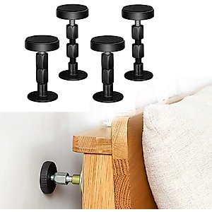 Neatbuddy 4PCS Black Adjustable Bed Frame Anti-Shake Tool, Headboard Stoppers with Free Furniture Pads and Screws, No More Creaking, Protect The Wall from Banging, Easy to Install (1.18"-3.54")